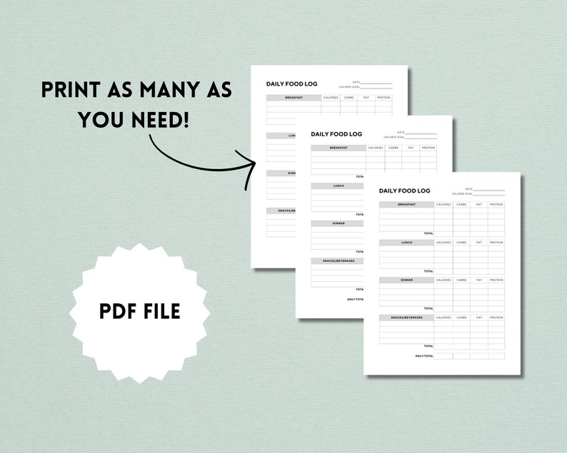 Daily Calorie and Macro Log Printable, Calorie Tracker, Calorie Counter ...
