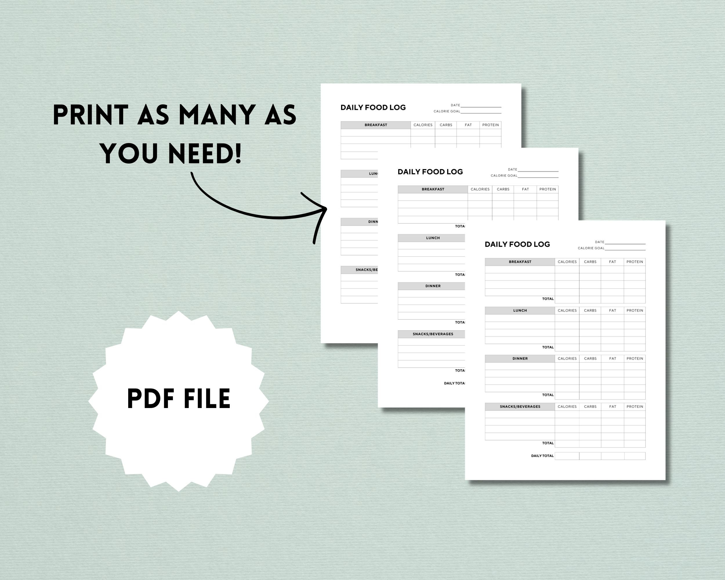 Daily Calorie and Macro Log Printable, Calorie Tracker, Calorie Counter ...