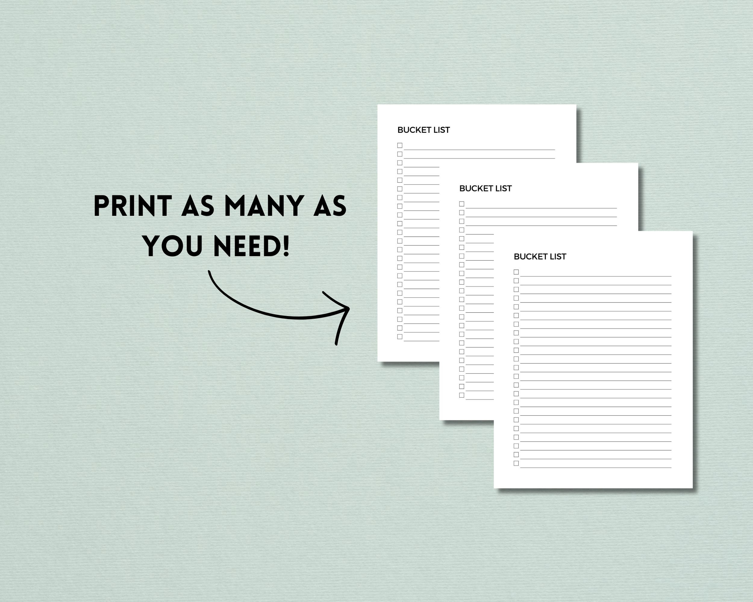 Bucket List Printable Template, Bucket Journal Book, Life Goals, Travel ...