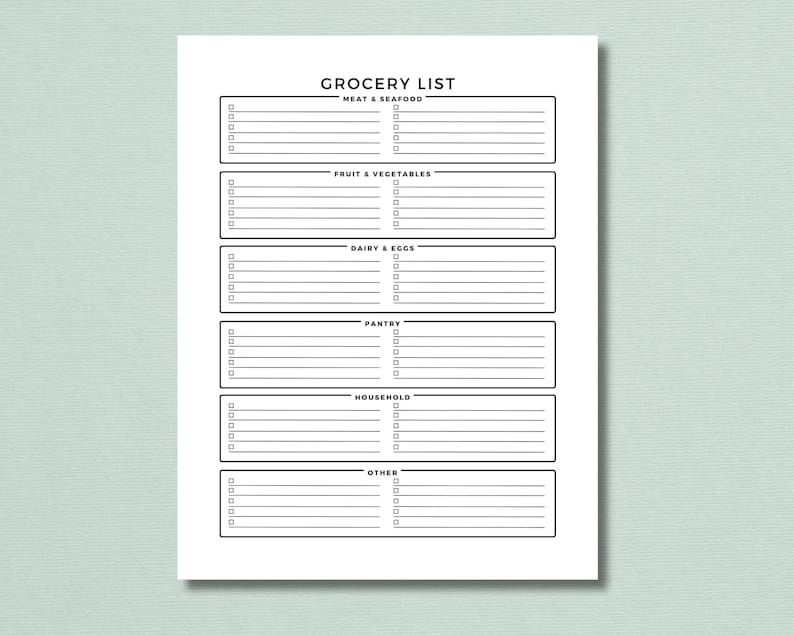 Grocery List Printable, Weekly Grocery List, Monthly Grocery List ...