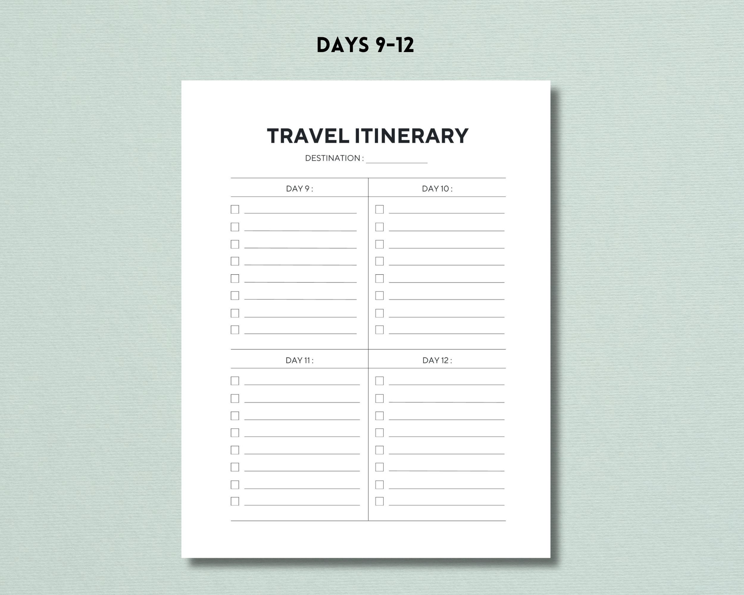 Travel Itinerary Printable, Travel Itinerary Sheets, Travel Planner ...