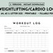 Weightlifting and Cardio Log Printable, Workout Planner, Workout ...