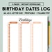 Birthday Dates Printable Template, Reminder Book, Birth Date List ...