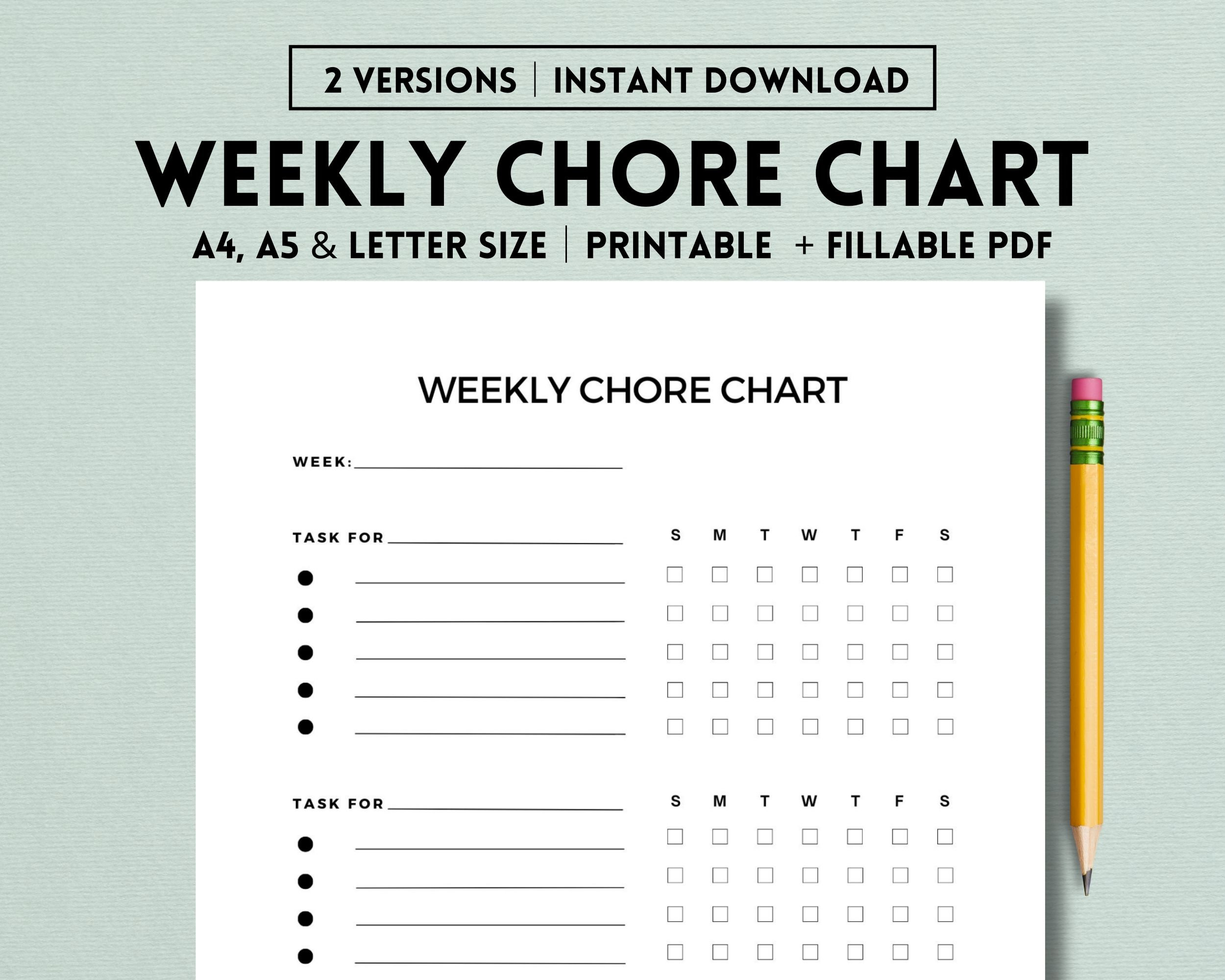 Weekly Chores Chart Printable Template, Kids Chores List, Household ...