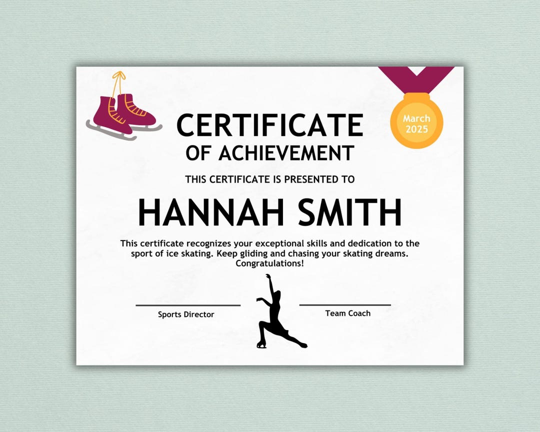 Editable Ice Skating Award Certificate: Canva Template (digital ...