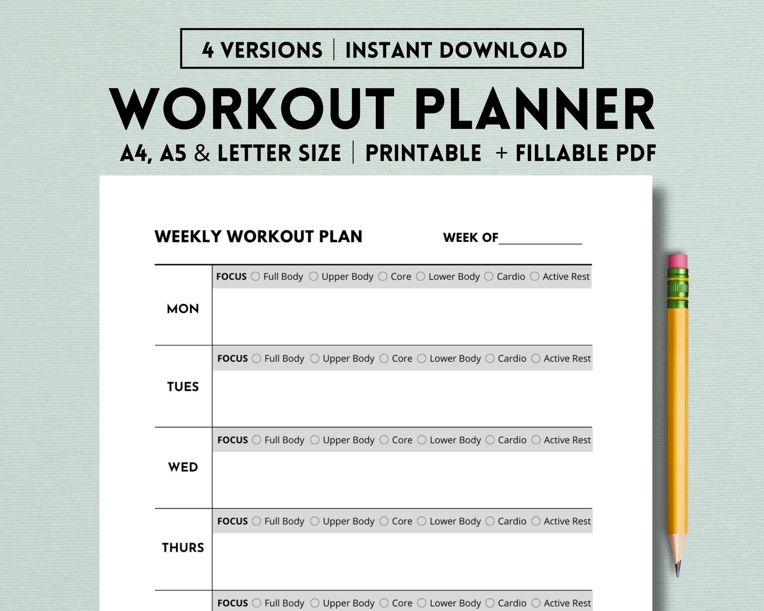 Workout Planner, Weekly Workout Planner, Daily Workout Tracker, Fitness ...