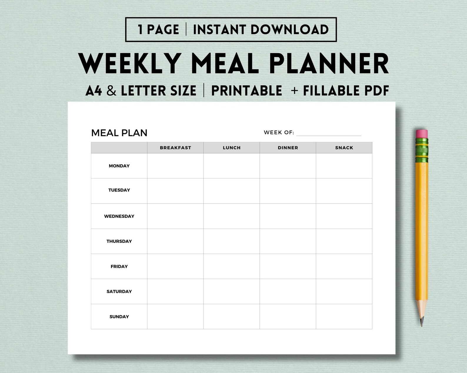 Printable Weekly Meal Planner Landscape Food Diary Meal - Etsy