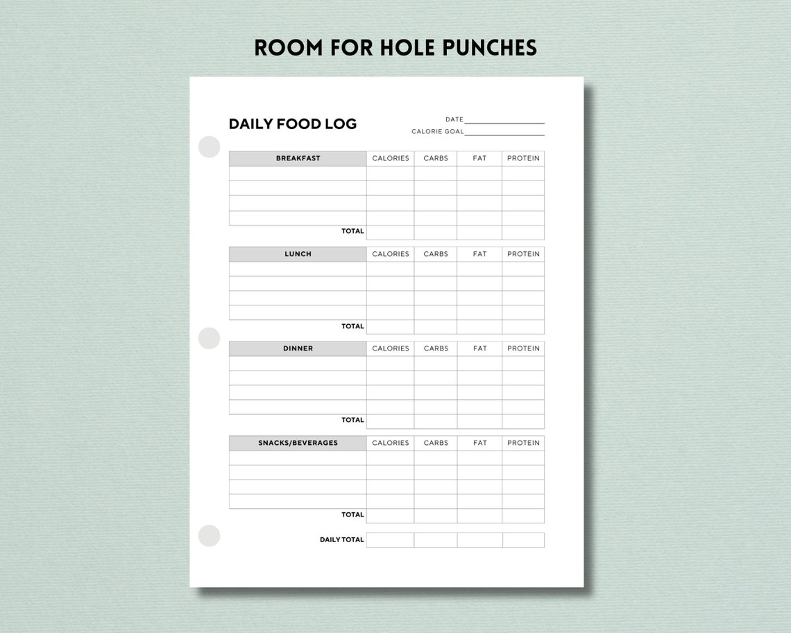 Daily Calorie and Macro Log Printable, Calorie Tracker, Calorie Counter ...