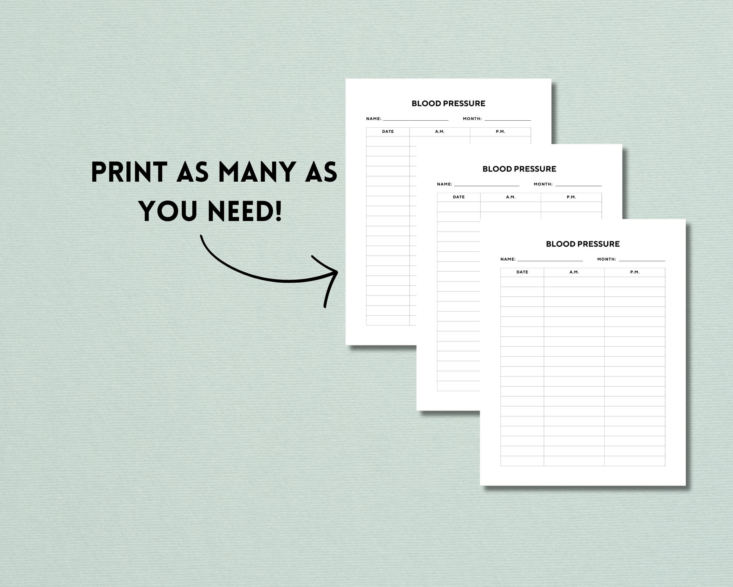 A.M./P.M. Blood Pressure Log Printable Template, Morning and Evening ...