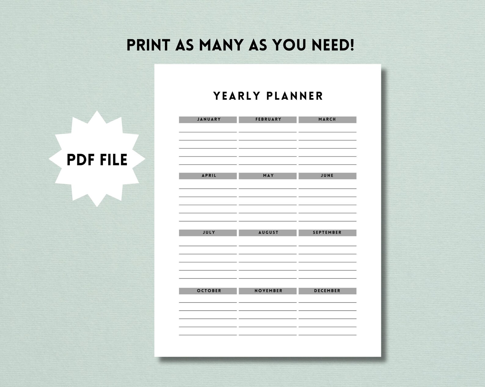 Yearly Planner Printable Yearly Tasks Yearly To-do List - Etsy