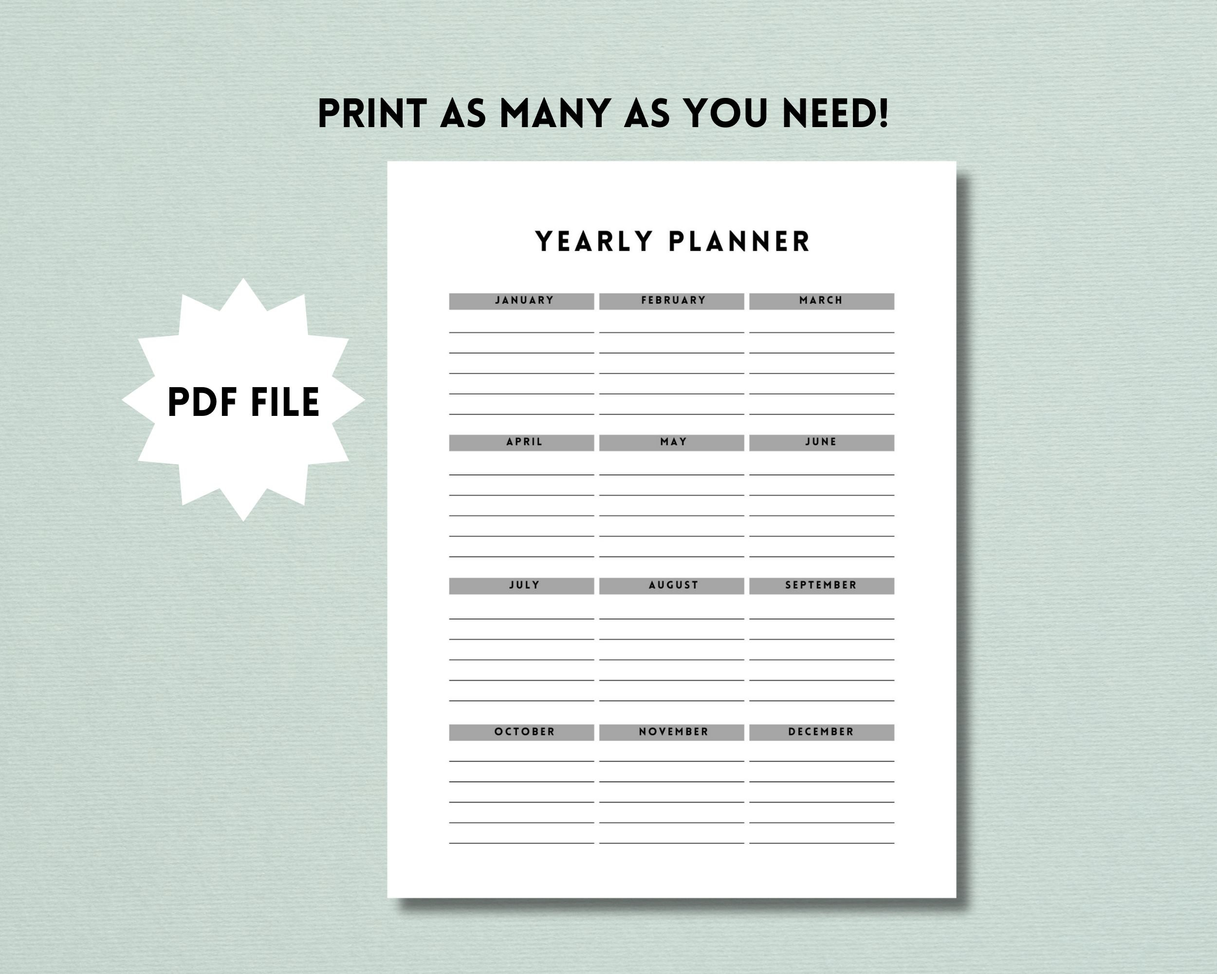 Yearly Planner Printable Yearly Tasks Yearly To-do List - Etsy