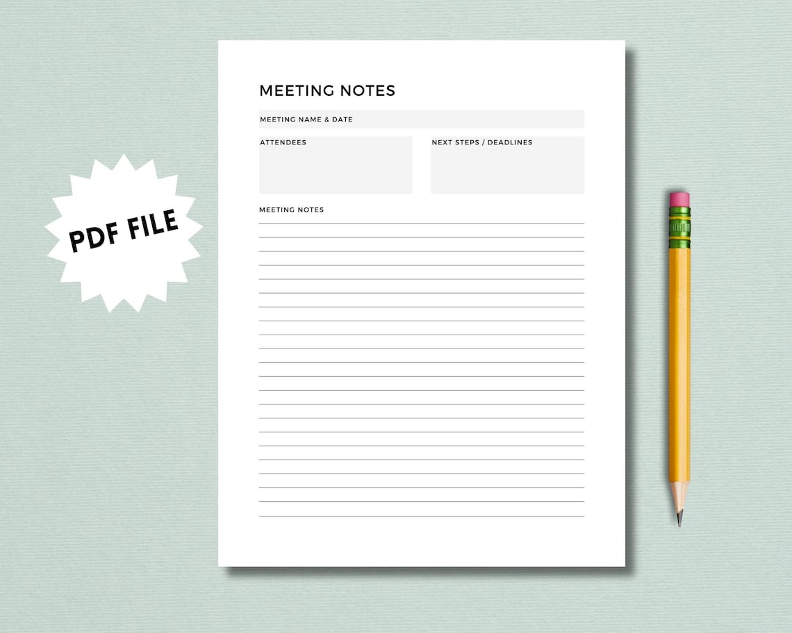 Meeting Notes Printable, Note Taking Template, Office Organization ...