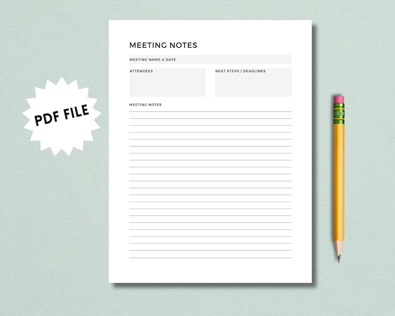 Meeting Notes Printable, Note Taking Template, Office Organization ...