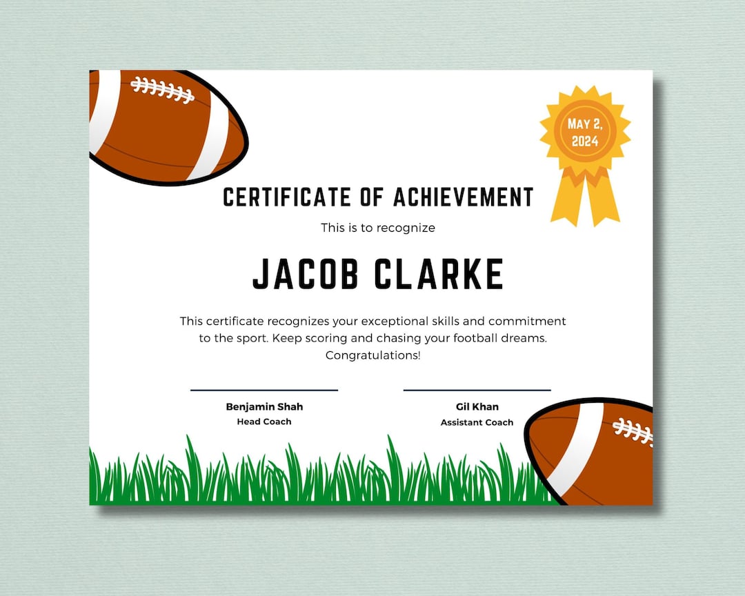Football Certificate Editable, Award Ceremony Certificate, Printable ...