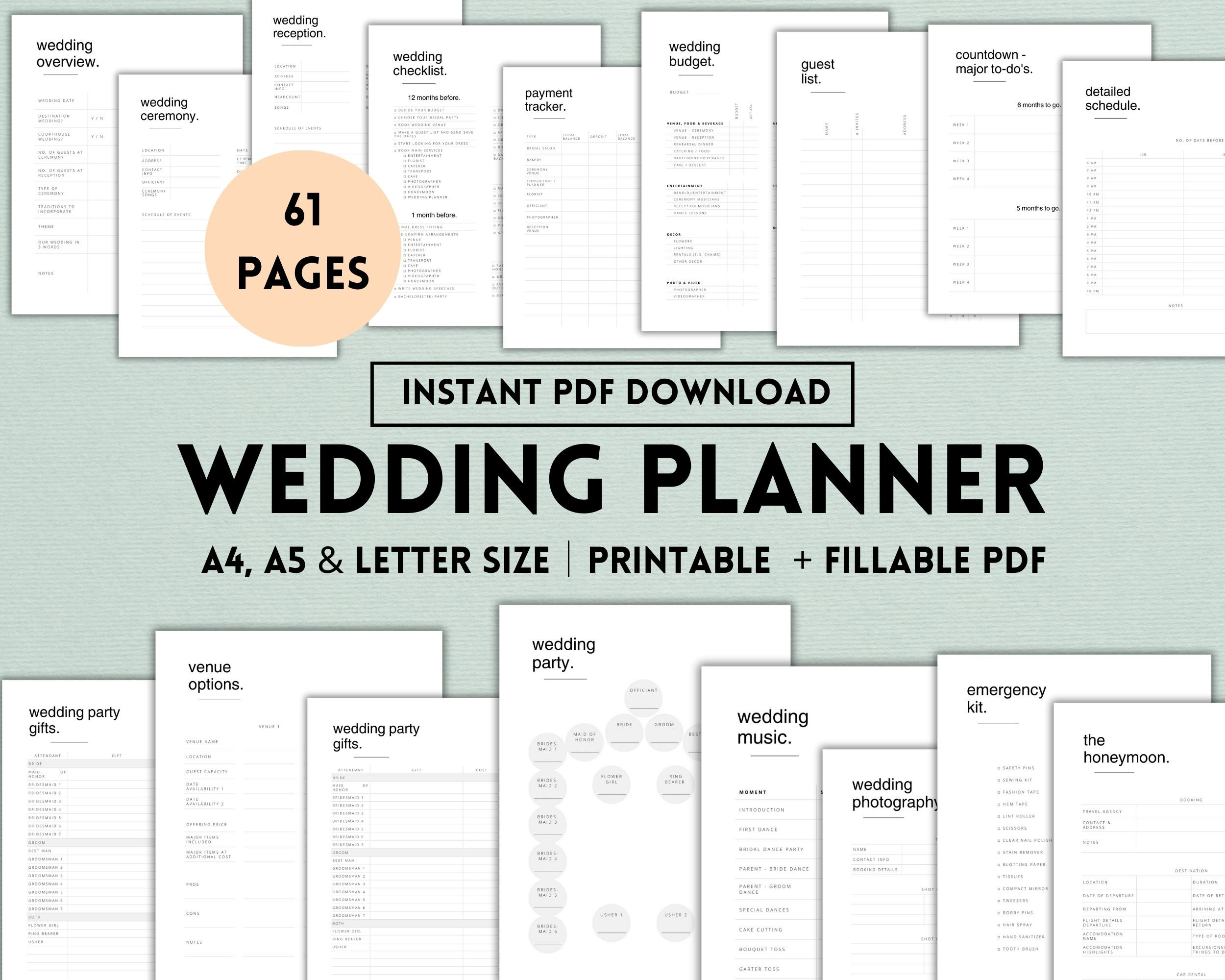 Wedding Checklist Printable Wedding Planner Pages Wedding - Etsy