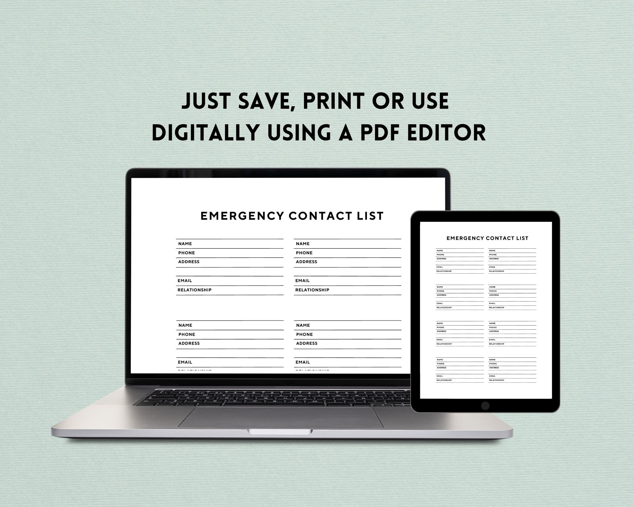 Emergency Contact List Printable Form, Emergency Information ...