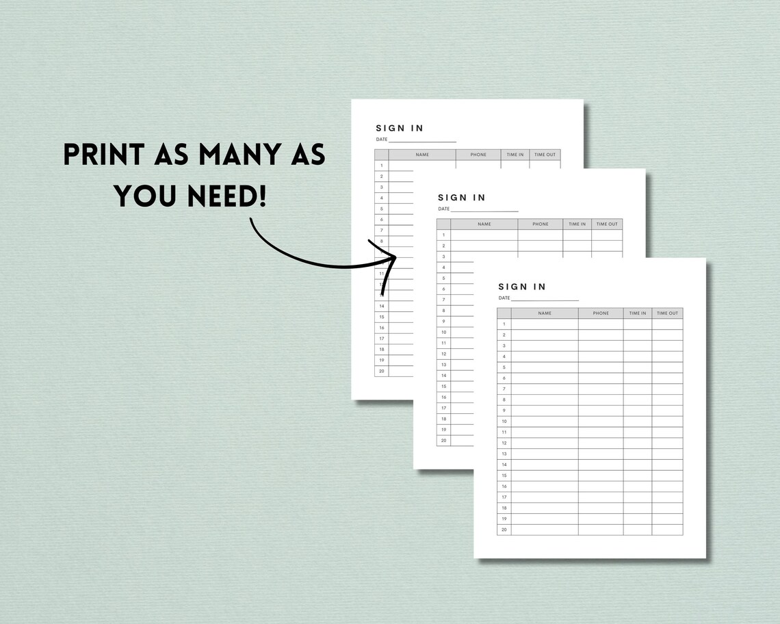 Sign in Sheet Printable, Event Sign In, Open House Sign In, Real Estate ...
