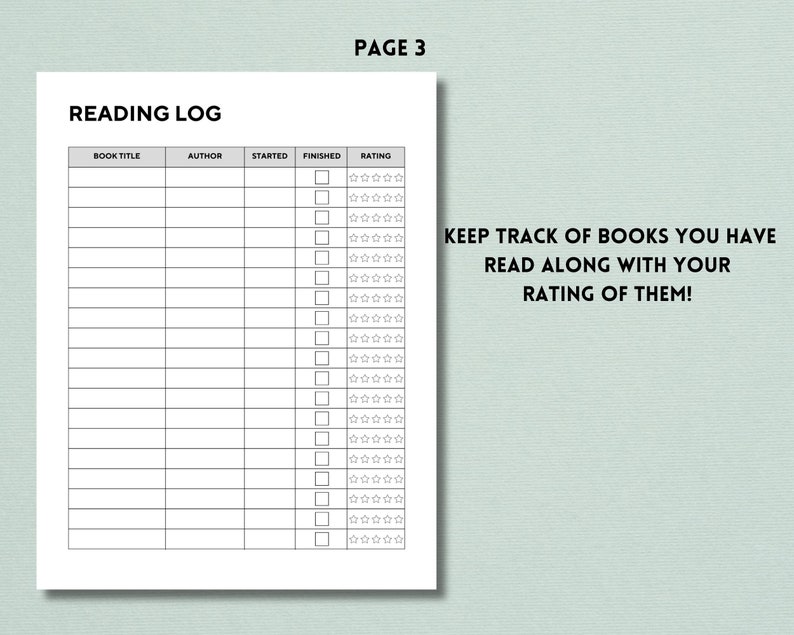 Book Reading Log Planner Printable Template, Reading Journal, Book List ...