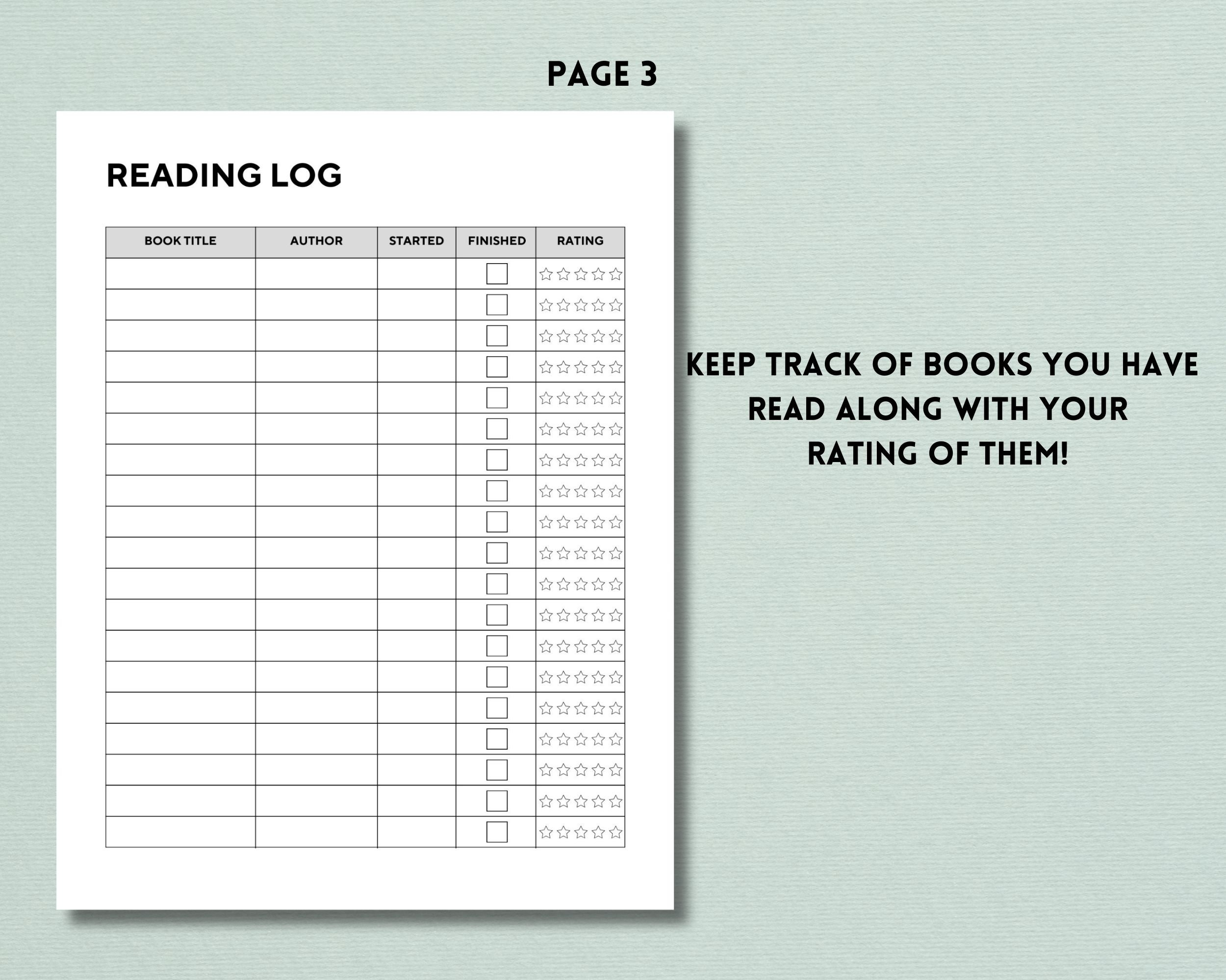 Book Reading Log Planner Printable Template Reading Journal - Etsy