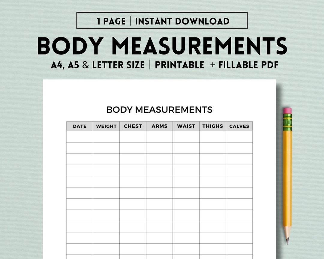 Body Measurement Printable, Body Measurement Chart, Weight Loss Tracker ...