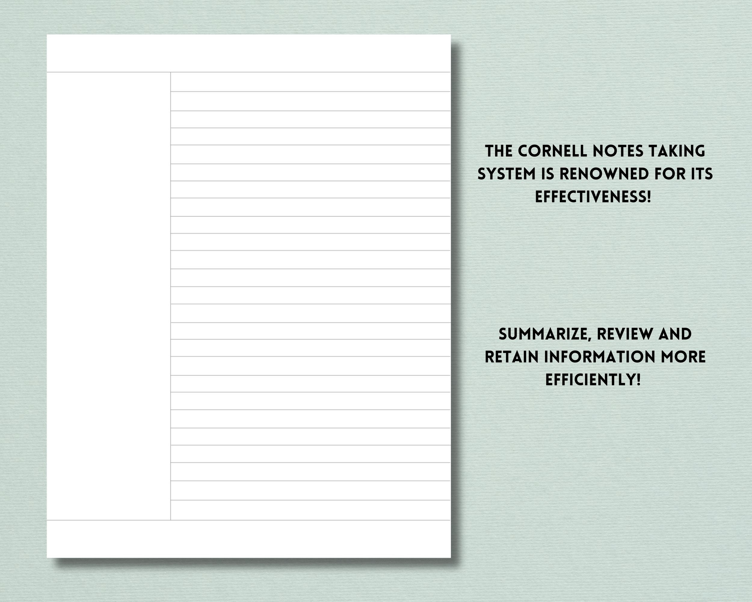 Cornell Notes Printable Template, Blank Notes Page, Study Note Taking ...