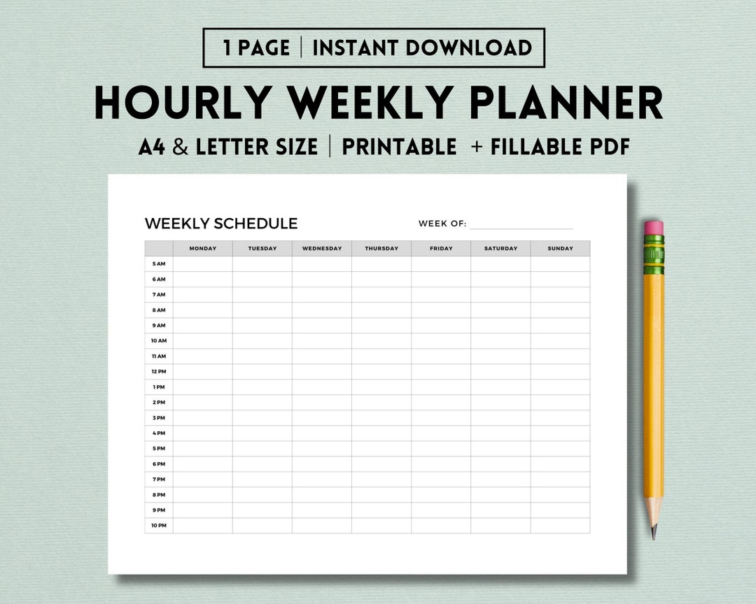 Hourly Weekly Schedule Landscape, Weekly Planner Printable, Week at a ...