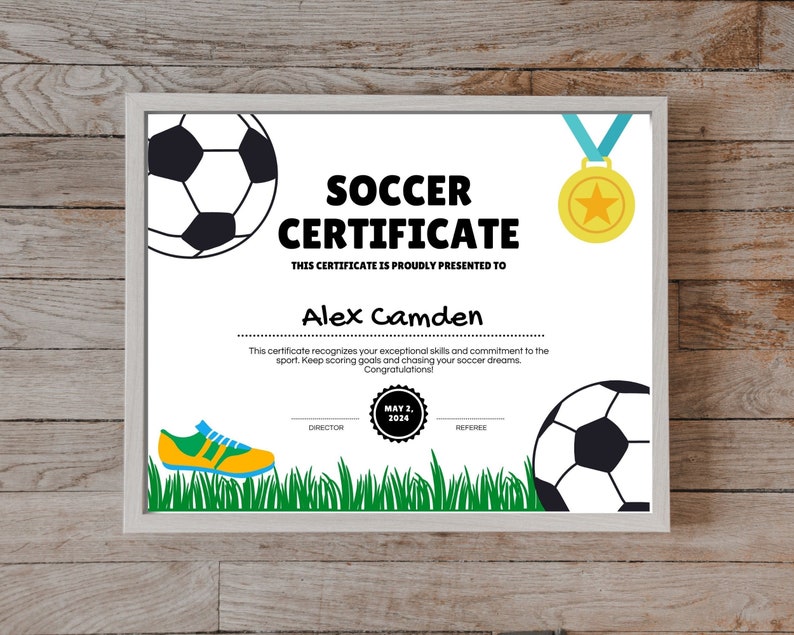 Editable Soccer Award Certificate: Printable Sports Certificate (canva ...