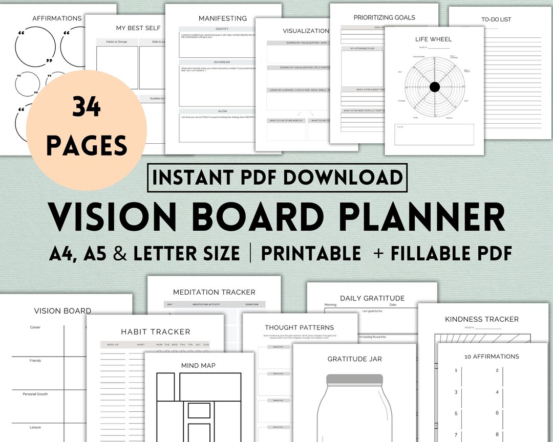 Vision Board Planner Printable Template, Future Planner, Manifestation ...
