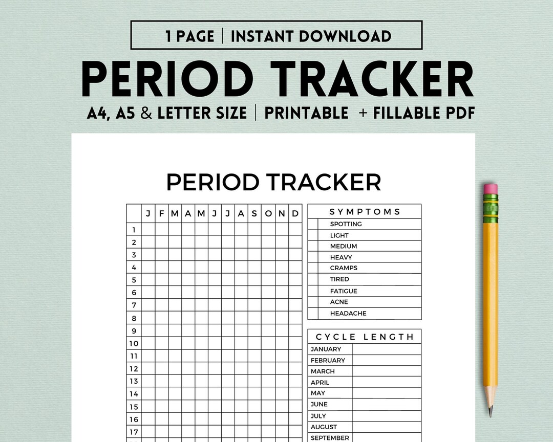 Printable Period Tracker, Symptom Tracker, Period Journal, Ovulation ...