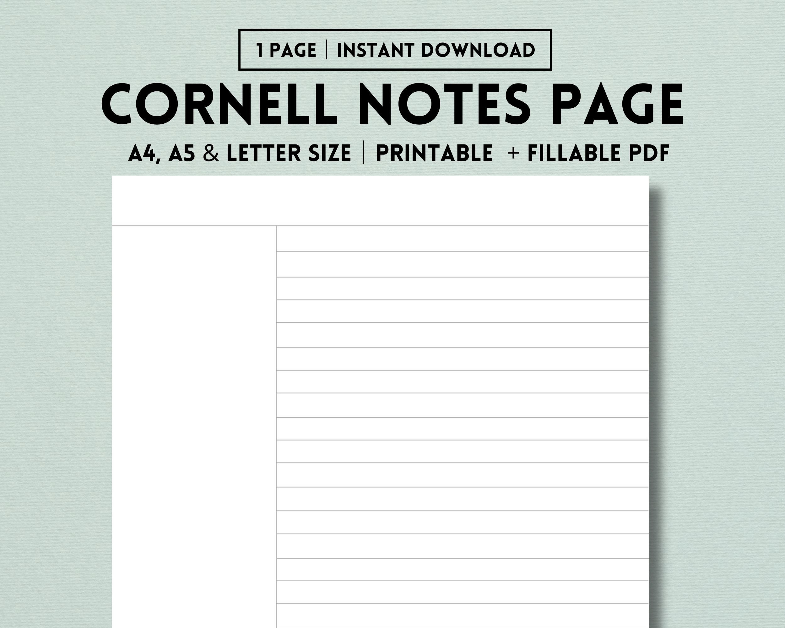 Cornell Notes Printable Template, Blank Notes Page, Study Note Taking ...