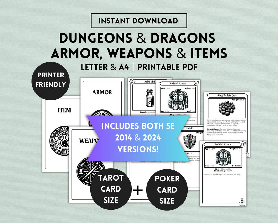Dnd Cards, 5e, 2024, 2014, Item Cards, Weapon Cards, Armor Cards, Dnd ...