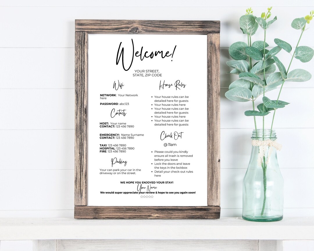 VRBO Welcome Sign, VRBO Printables, Airbnb Welcome Sign, Guest Arrival ...