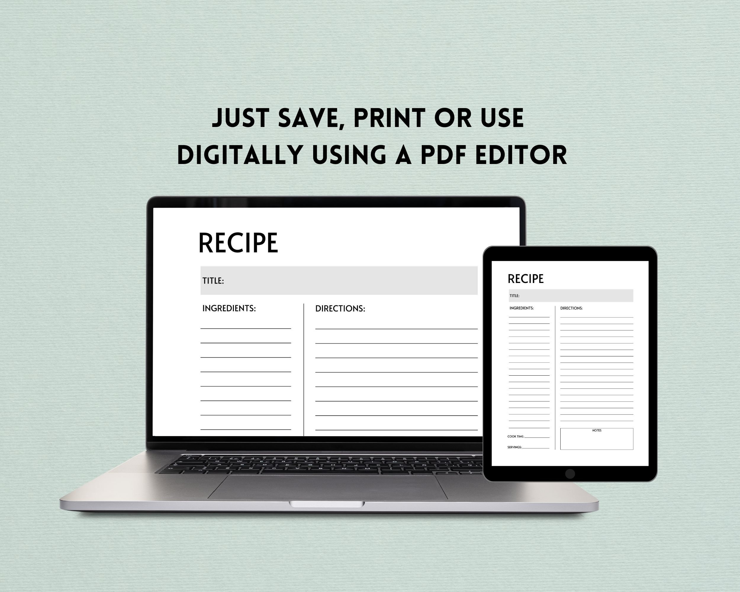 Recipe Template Printable Blank Recipe Page Cook Book - Etsy