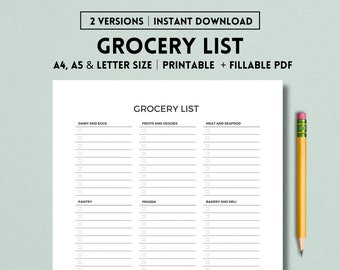 Printable Grocery List Template, Grocery Planner, Food Shopping List ...