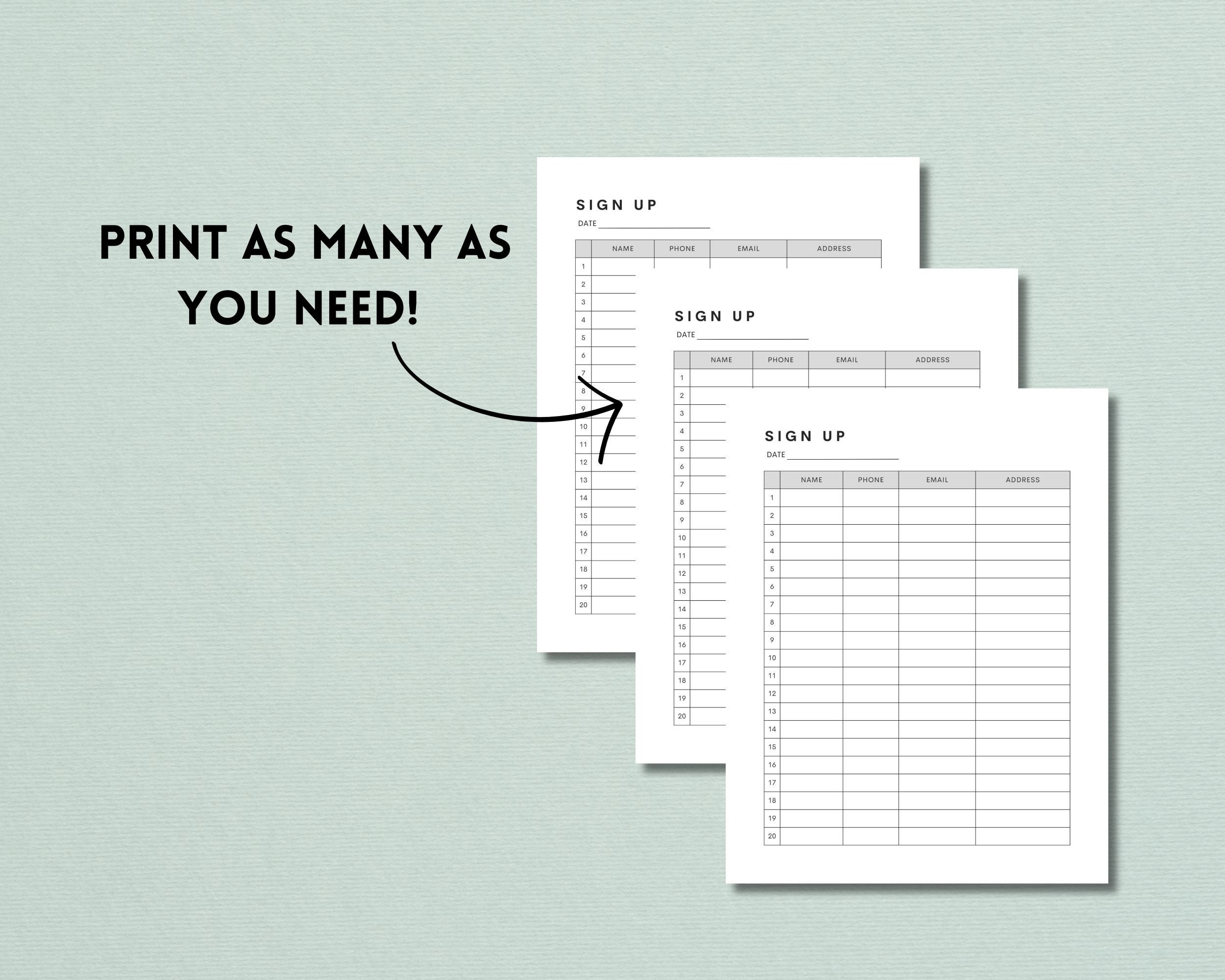 Sign up Sheet Printable, Event Sign Up, Real Estate Open House Sign Up ...