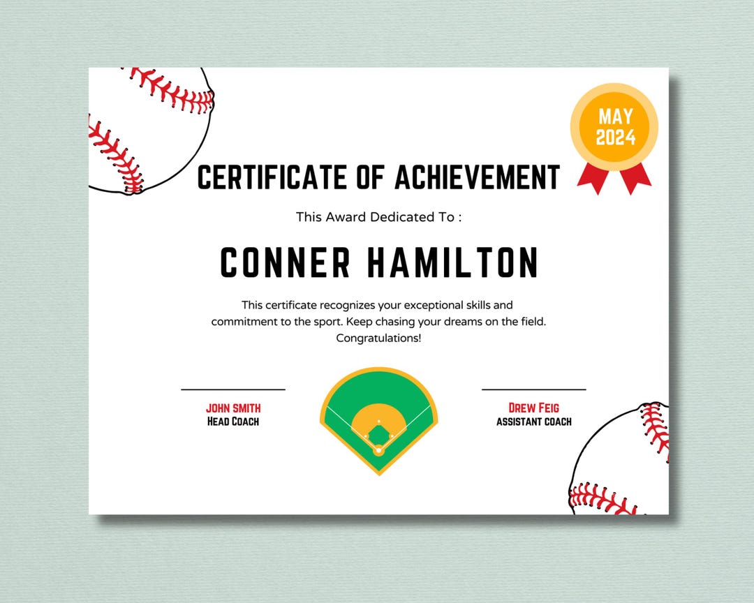 Baseball Certificate Editable, Award Ceremony Certificate, Printable ...