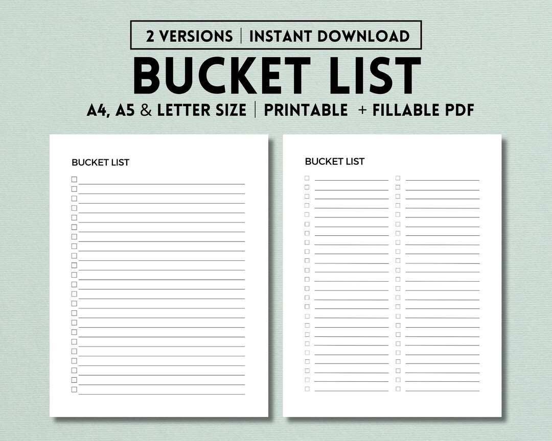 Bucket List Printable Template, Bucket Journal Book, Life Goals, Travel ...