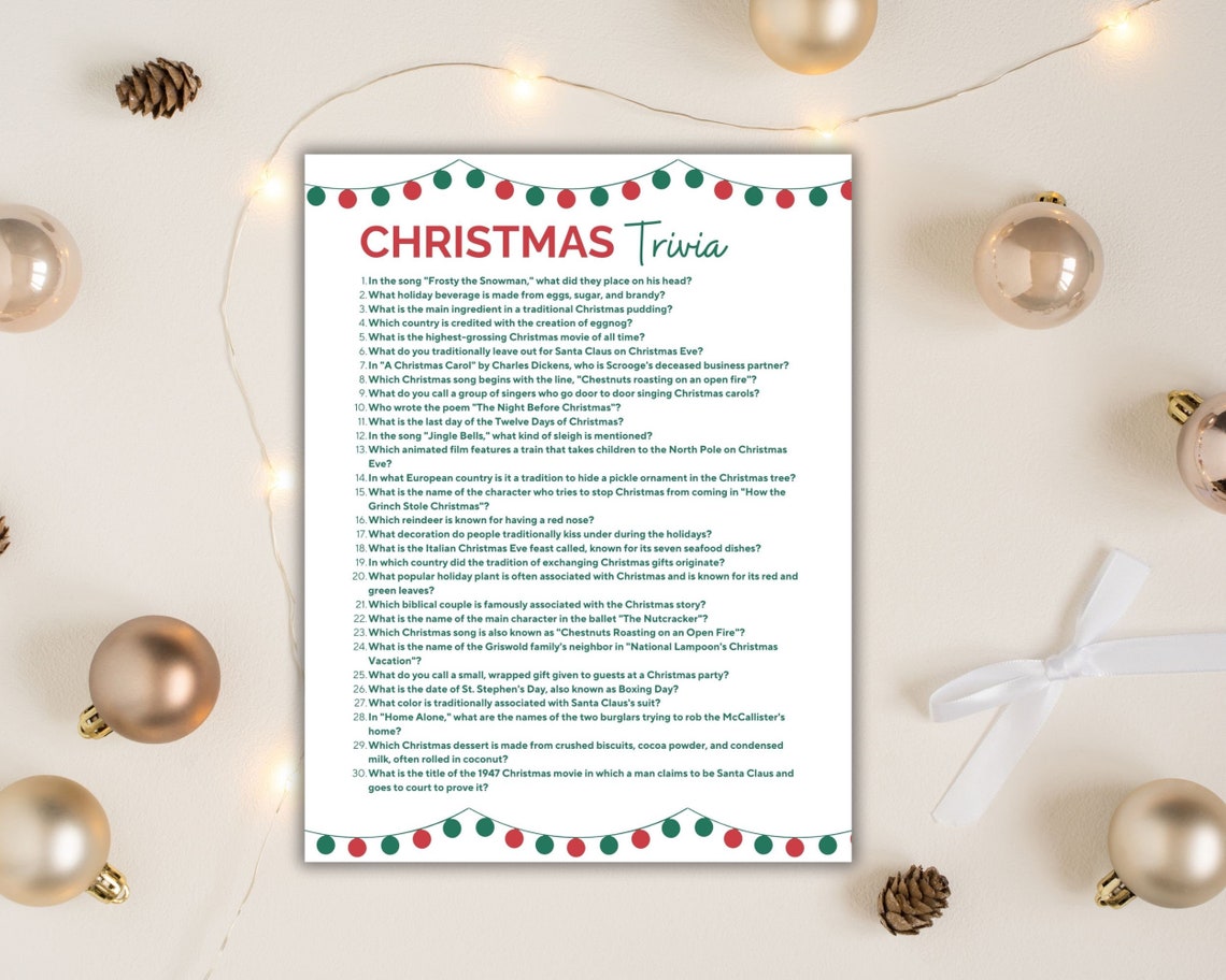 Christmas Trivia Printable, Holiday Trivia Game, Printable Christmas ...