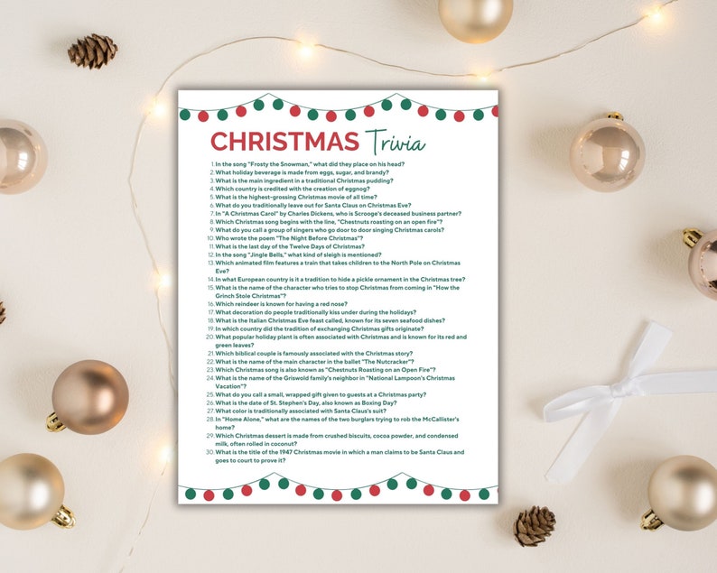 Christmas Trivia Printable, Holiday Trivia Game, Printable Christmas ...