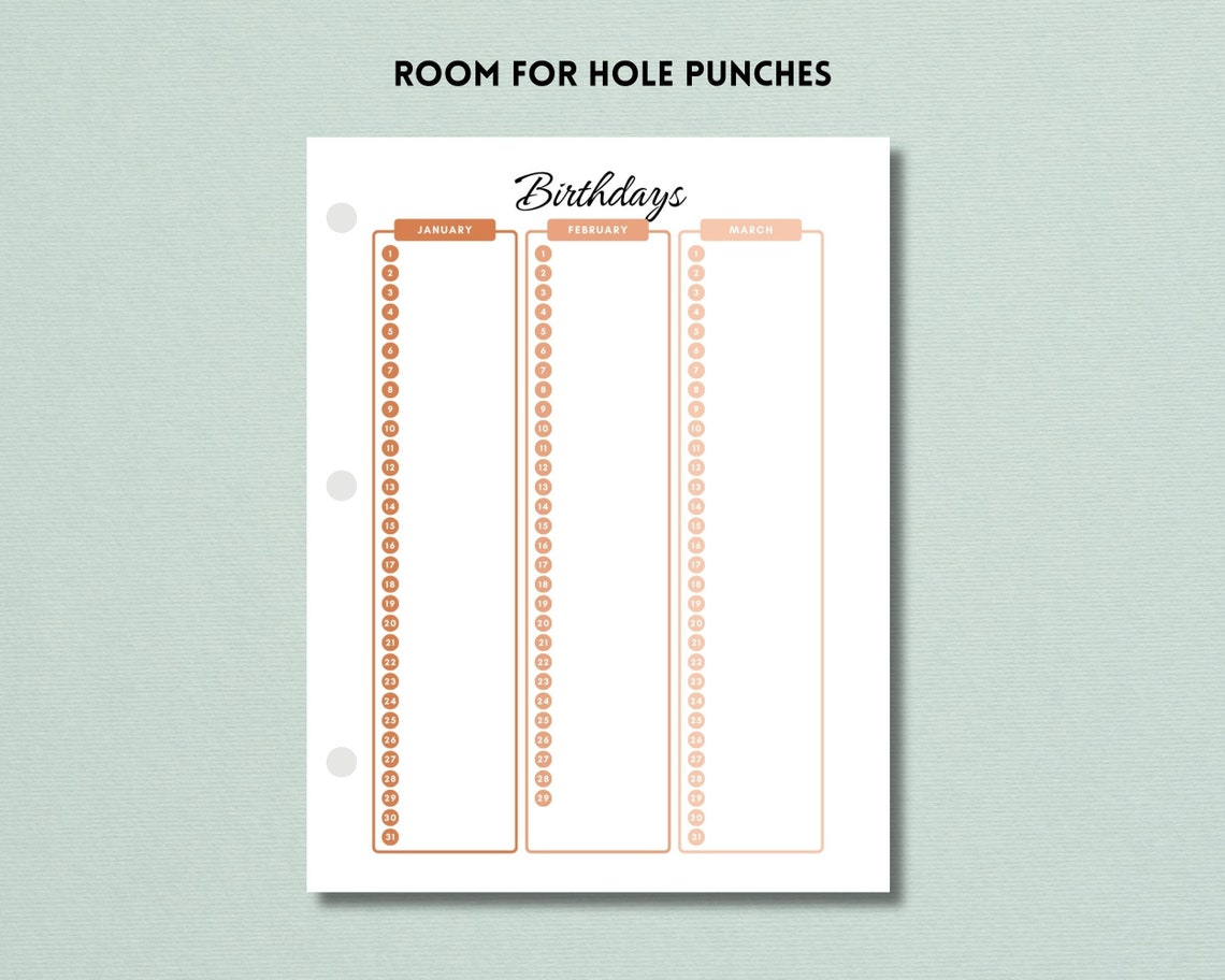 Birthday Dates Printable Template, Reminder Book, Birth Date List ...