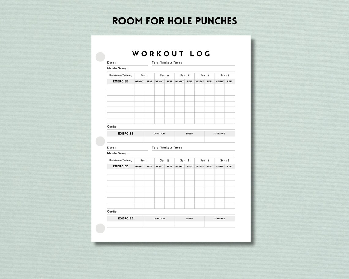 Weightlifting and Cardio Log Printable, Workout Planner, Workout ...