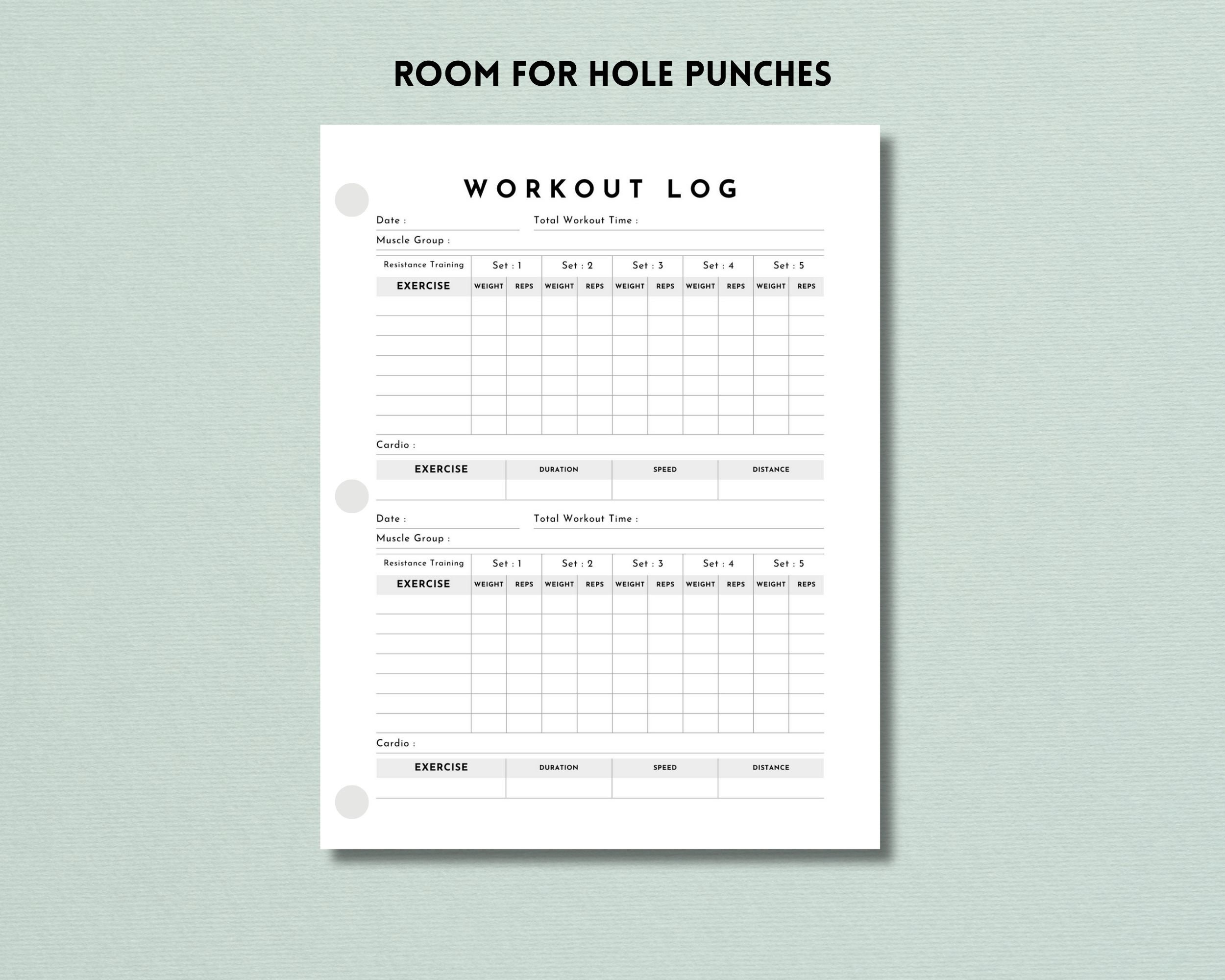 Weightlifting and Cardio Log Printable, Workout Planner, Workout ...