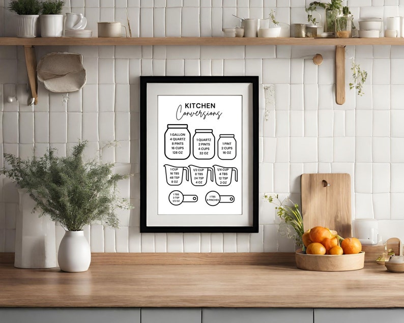 Kitchen Conversion Chart, Kitchen Wall Art, Baking Conversion Chart ...