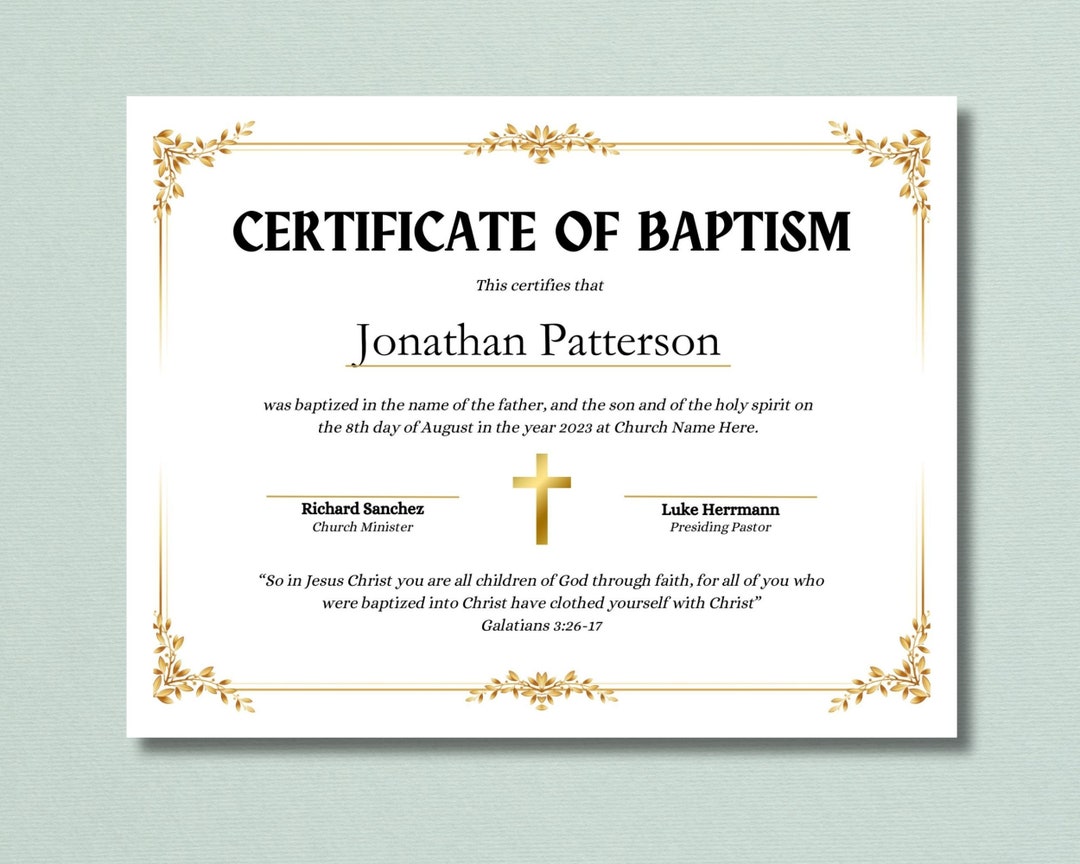 Baptism Certificate Editable Template, Printable Baptism Certificate ...