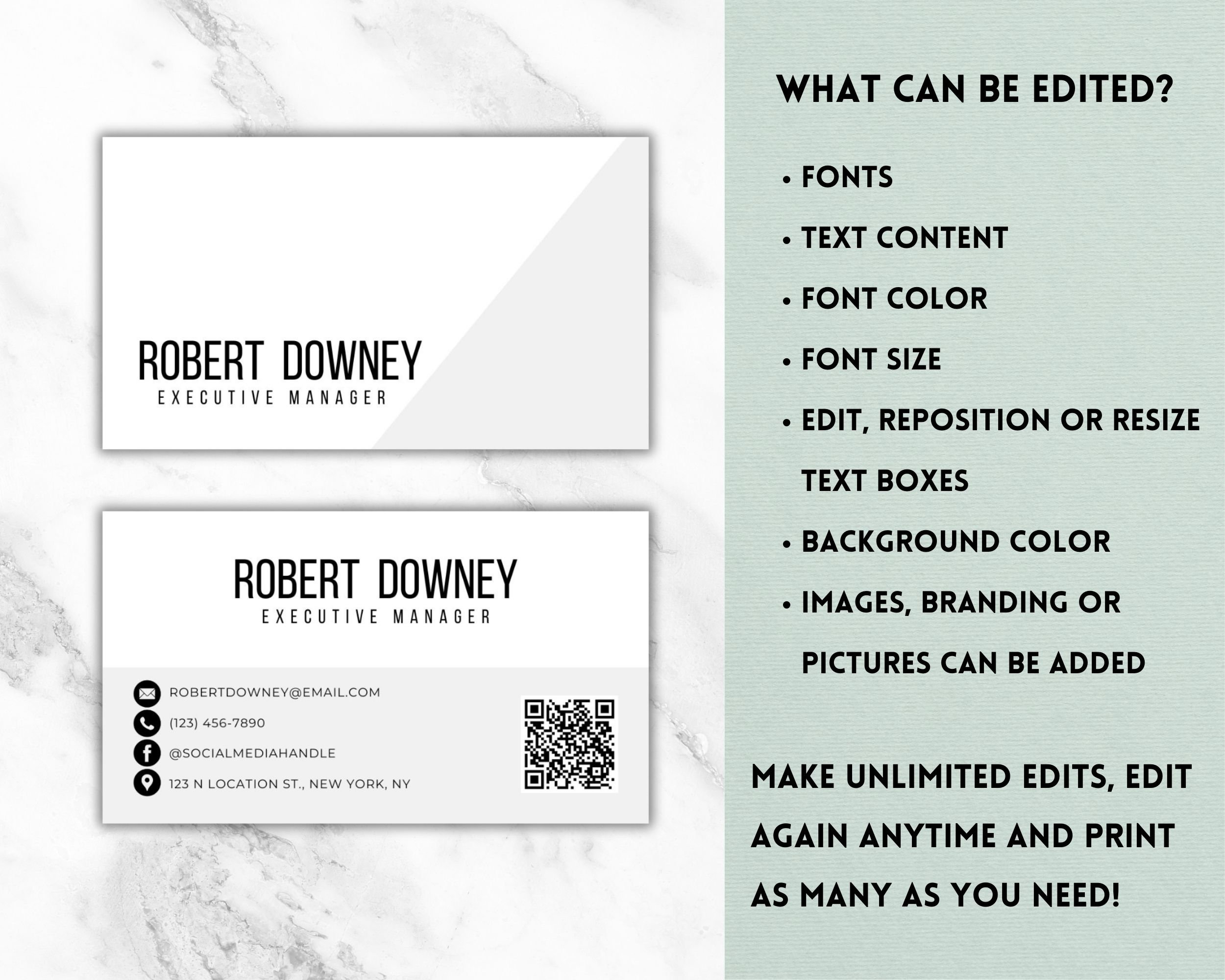 Business Card With QR Code Template, Men Business Card, Modern Business ...