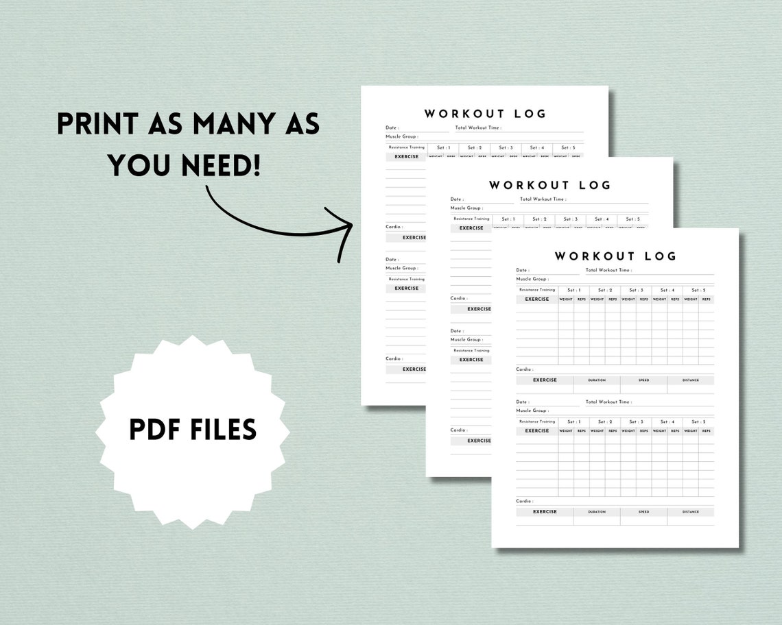 Weightlifting and Cardio Log Printable, Workout Planner, Workout ...