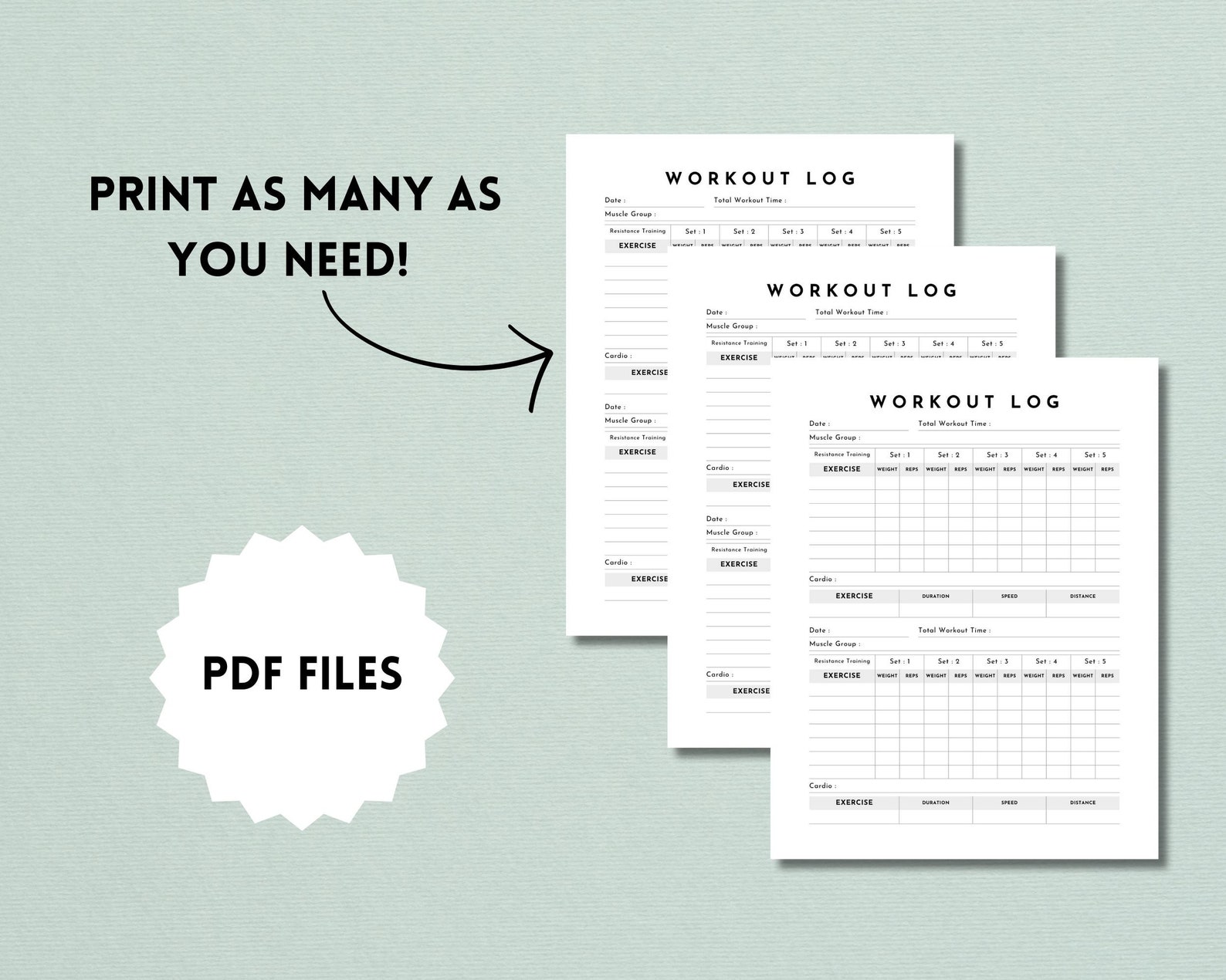 Weightlifting and Cardio Log Printable, Workout Planner, Workout ...