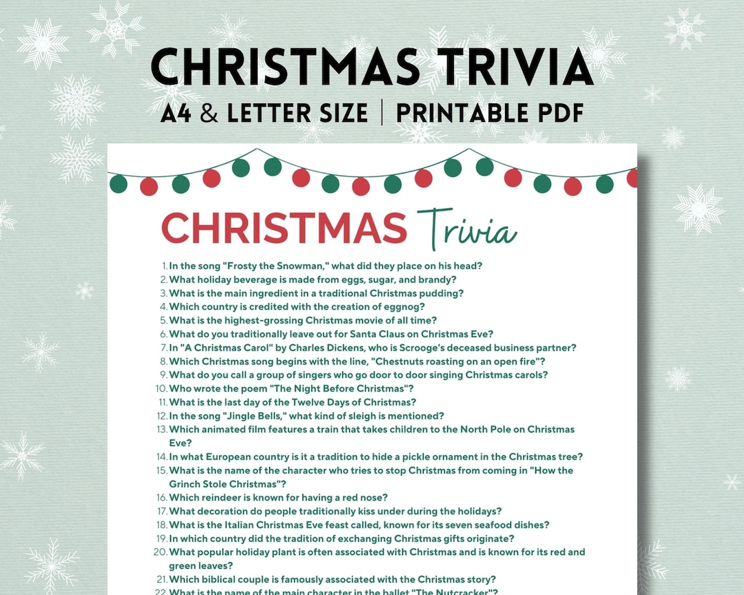 Christmas Trivia Printable, Holiday Trivia Game, Printable Christmas ...