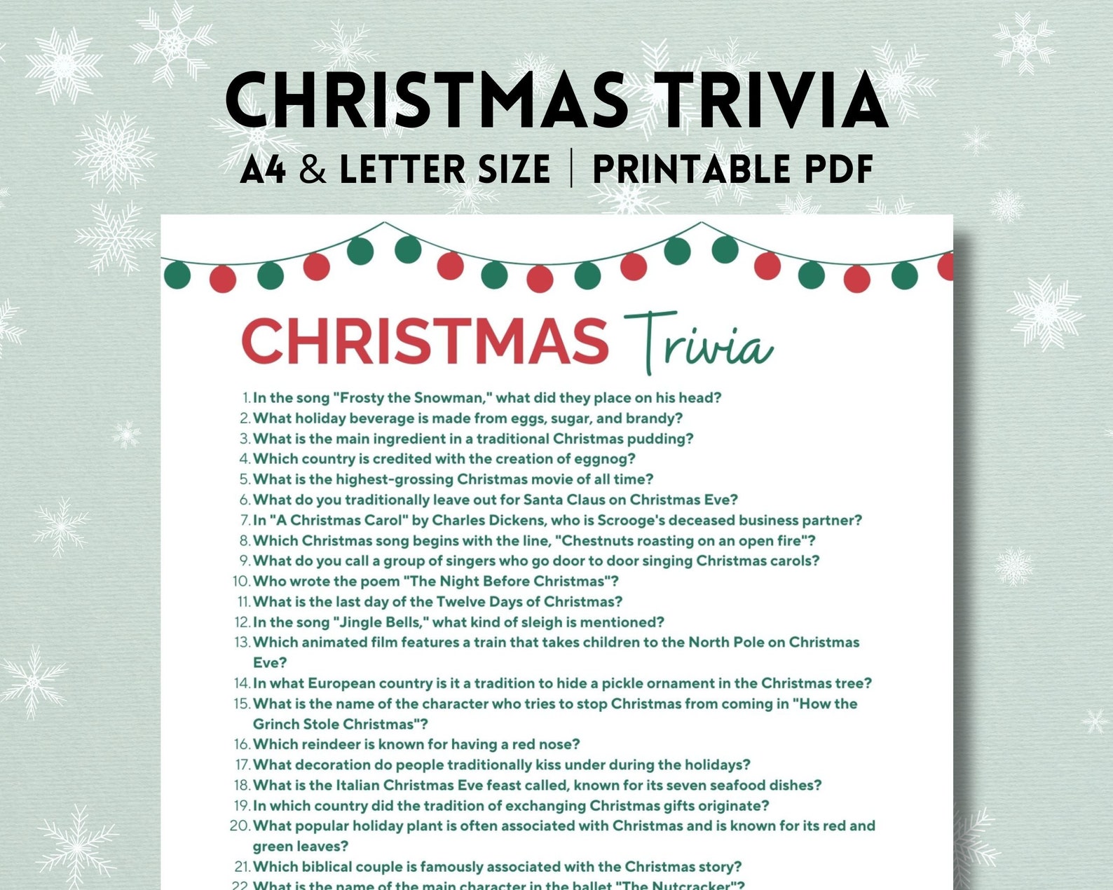 Christmas Trivia Printable, Holiday Trivia Game, Printable Christmas ...