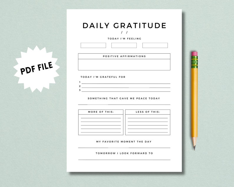Daily Gratitude Printable, Gratitude Journal Prompts, Gratitude Diary ...